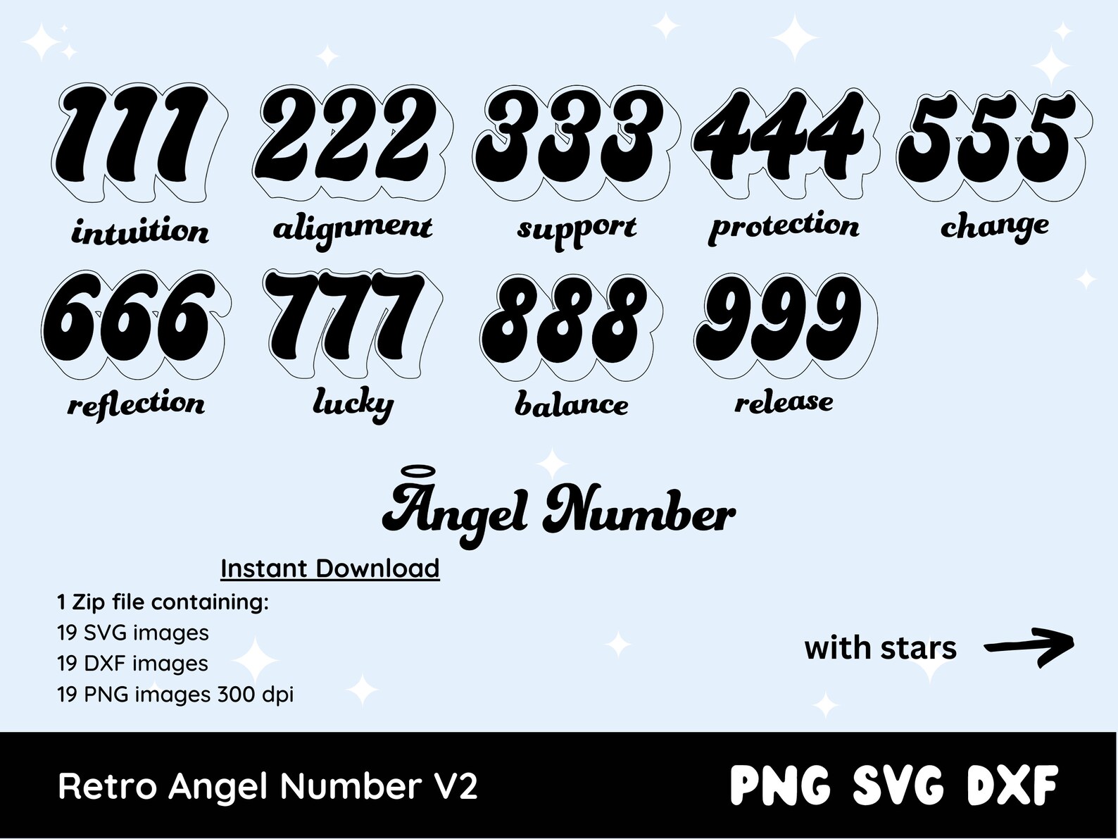 Retro Wavy Text Angel Numbers Version 2 Clip Art Mystical - Etsy