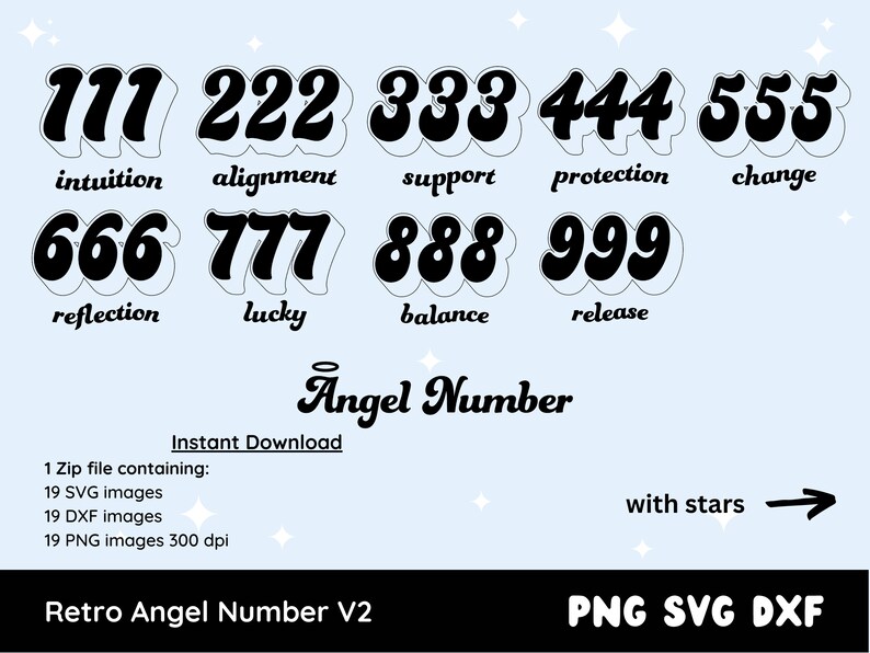 Retro Wavy Text Angel Numbers Version 2 Clip Art Mystical - Etsy