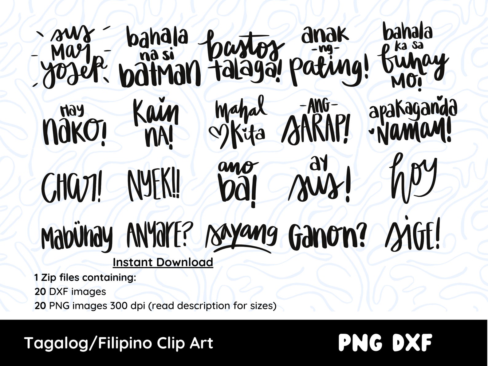 Tagalog Filipino Hand Drawn Words Quotes Clip Art Bundle PNG - Etsy