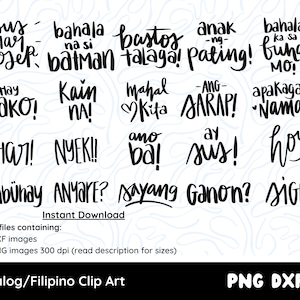 Tagalog Filipino Hand Drawn Words, Quotes Clip Art Bundle, PNG DXF ...