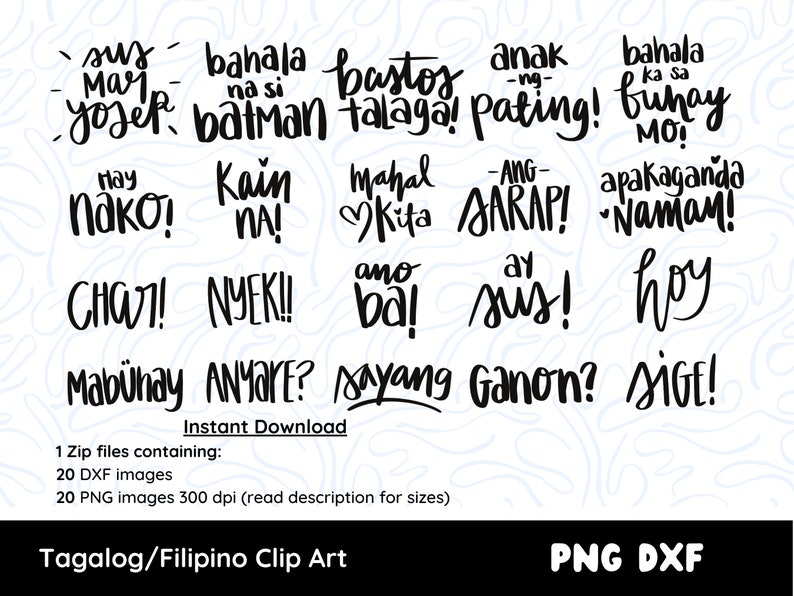 Tagalog Filipino Hand Drawn Words Quotes Clip Art Bundle PNG - Etsy
