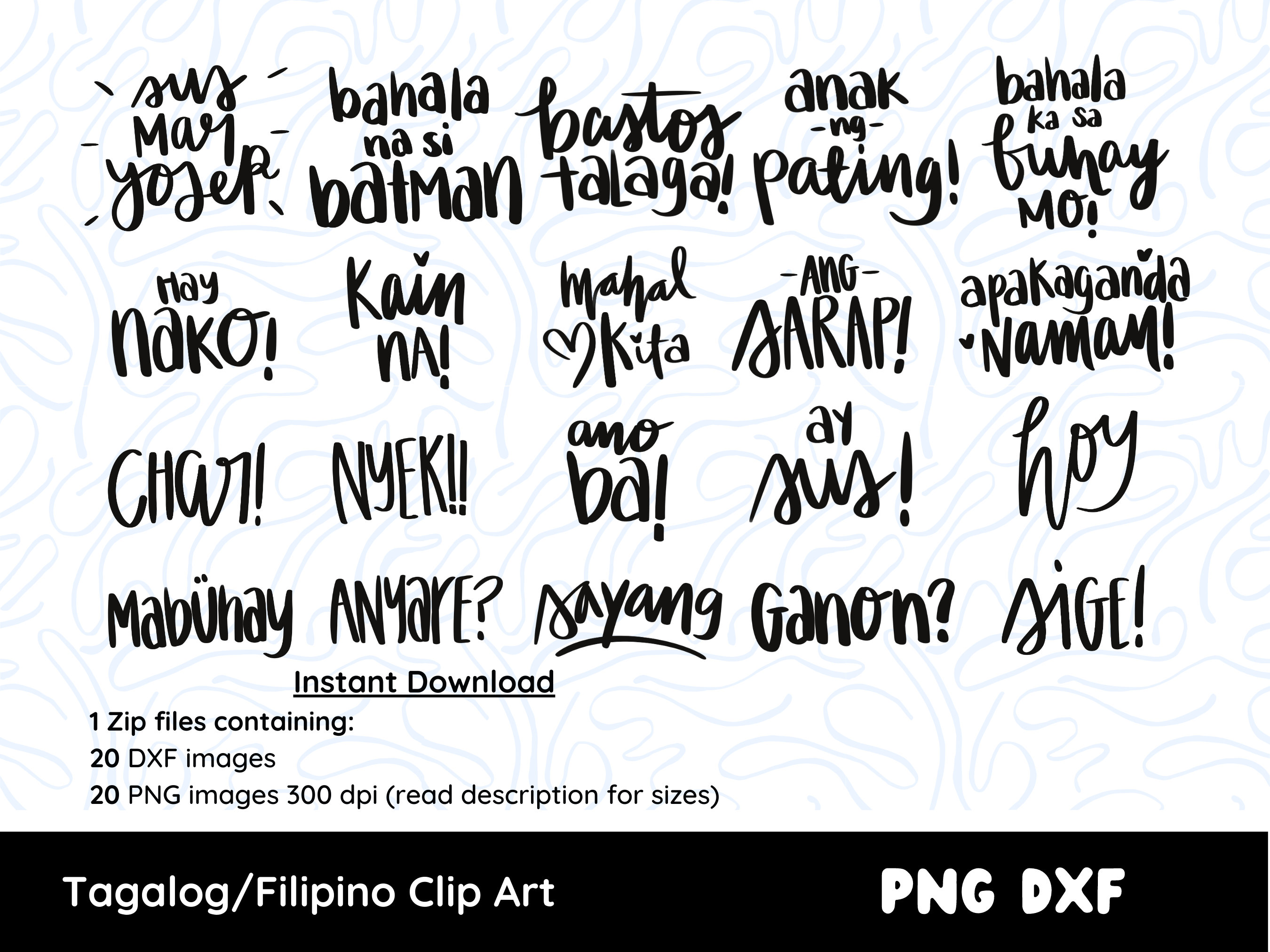 Tagalog Filipino Hand Drawn Words, Quotes Clip Art Bundle, PNG DXF ...