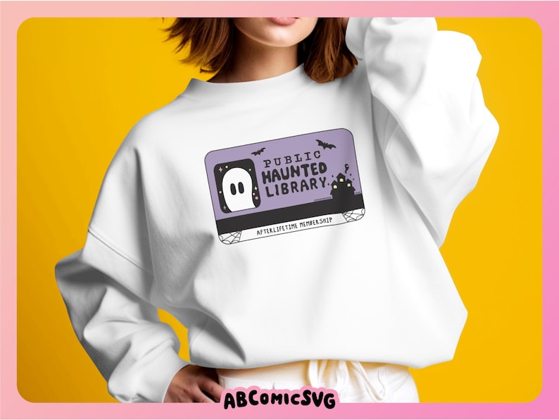 Haunted Library Card SVG PNG, Bookish Ghost PNG, Cute Halloween, Trendy ...