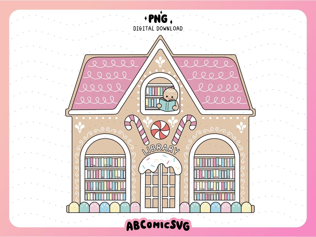 Gingerbread House Library PNG, Bookish Christmas PNG, Cute Trendy ...