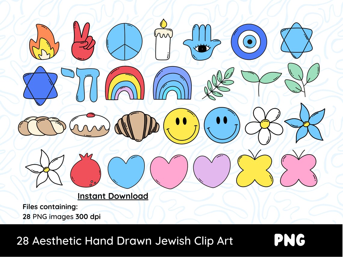 Aesthetic Hand Drawn Jewish Clip Art, Trendy Self Love Hebrew PNG - Etsy