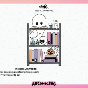 Spooky Shelf PNG, Bookish Ghost PNG, Halloween PNG, Cute Trendy Designs ...