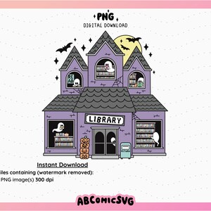 Haunted Library PNG, Bookish Halloween PNG, Reading Ghosts PNG, Cute ...