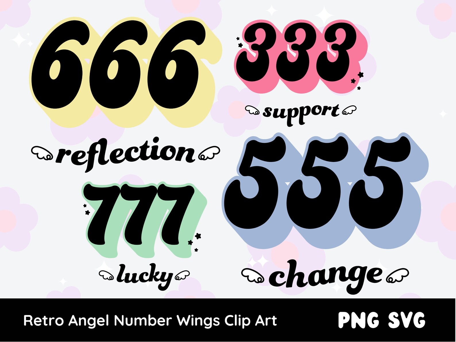 Retro Wavy Text Angel Number Wings Clip Art Groovy - Etsy
