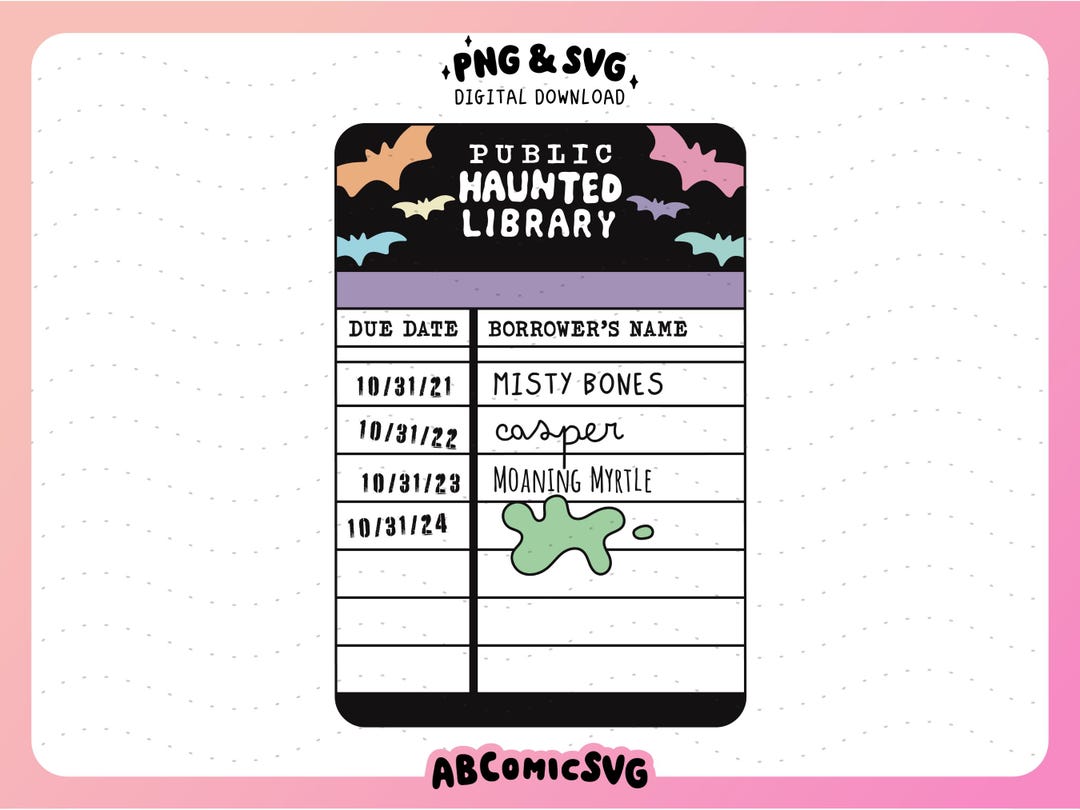 Haunted Library Card Due Date SVG PNG, Pastel Halloween PNG, Cute ...