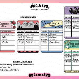 Library Due Card Bundle SVG PNG, Trendy Bookish Design Files for ...