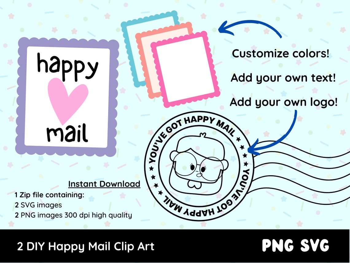 Happy Mail Clip Art Small Business DIY Sticker Stamp PNG SVG - Etsy