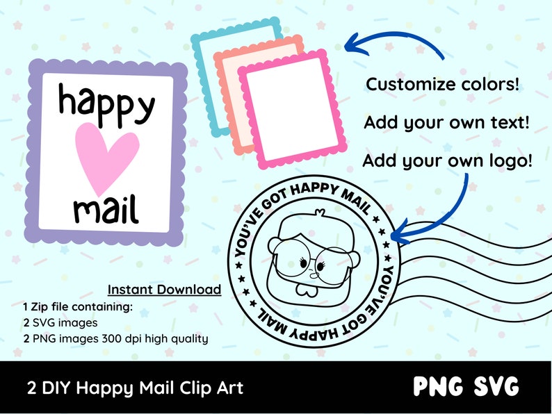 Happy Mail Clip Art Small Business DIY Sticker Stamp PNG SVG - Etsy