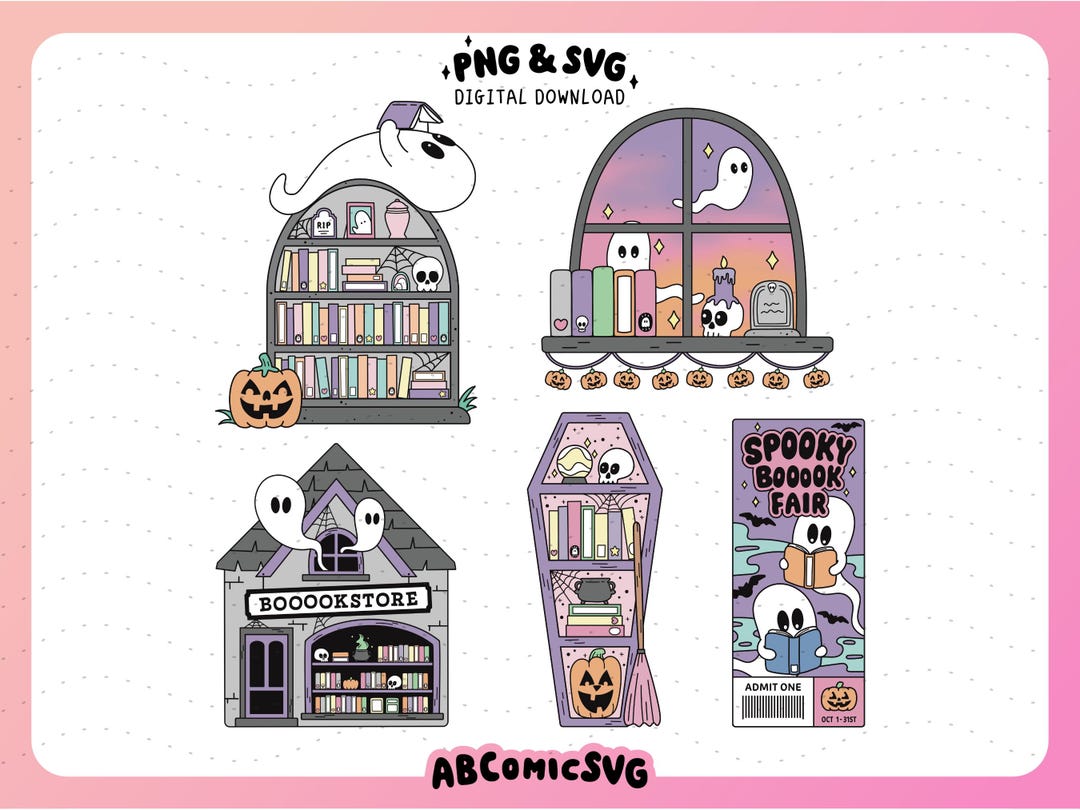 Bookish Ghost Bundle PNG SVG, Spooky Season PNG Files, Cute Trendy ...