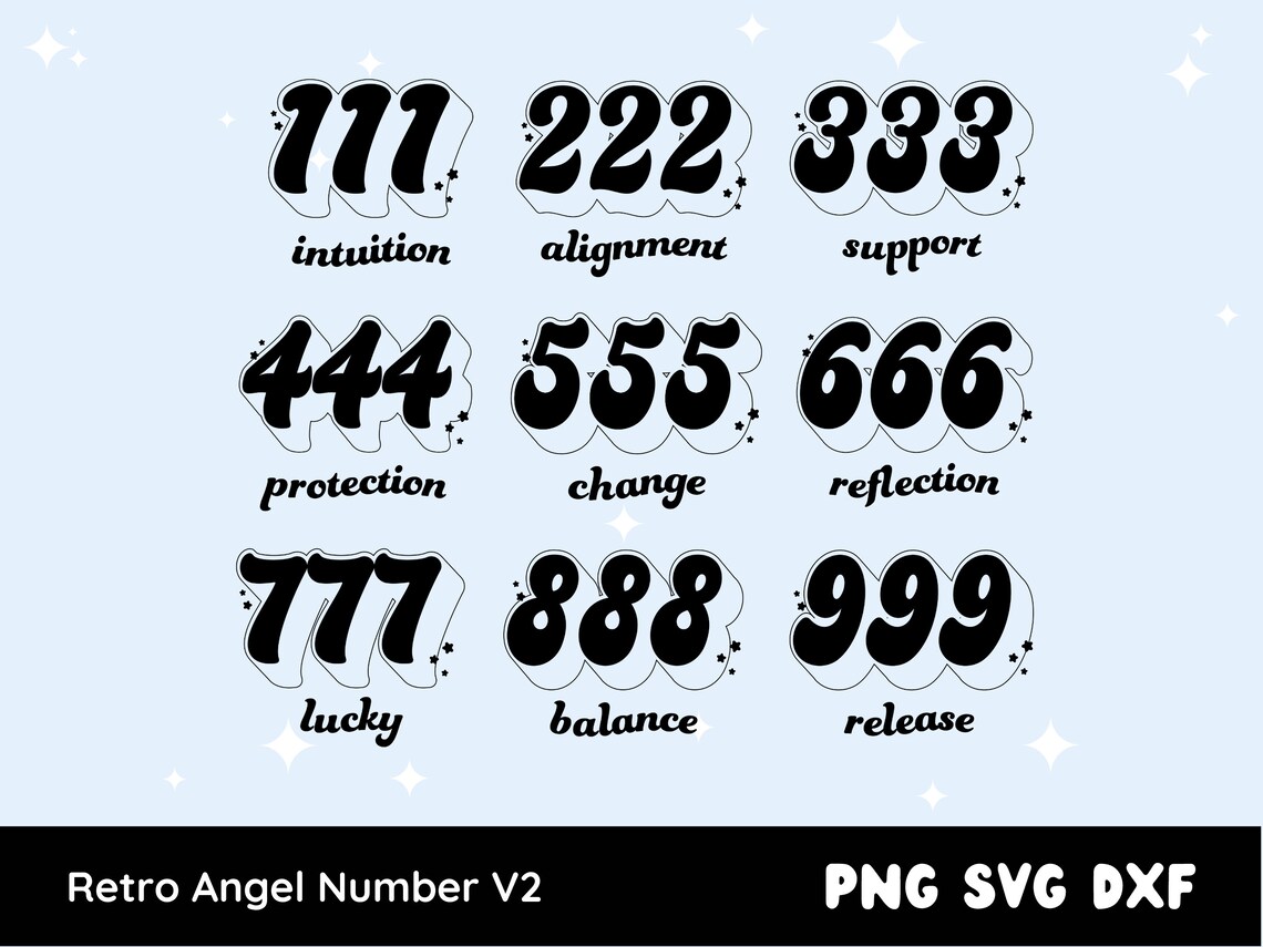 Retro Wavy Text Angel Numbers Version 2 Clip Art Mystical - Etsy