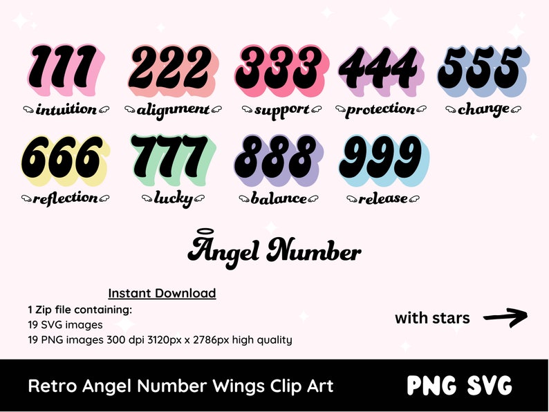 Retro Wavy Text Angel Number Wings Clip Art Groovy - Etsy