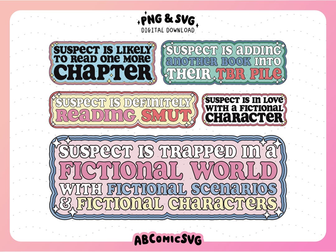 Funny Bookish Suspect Bundle SVG PNG, Bookmark SVG, Trendy Design Files ...