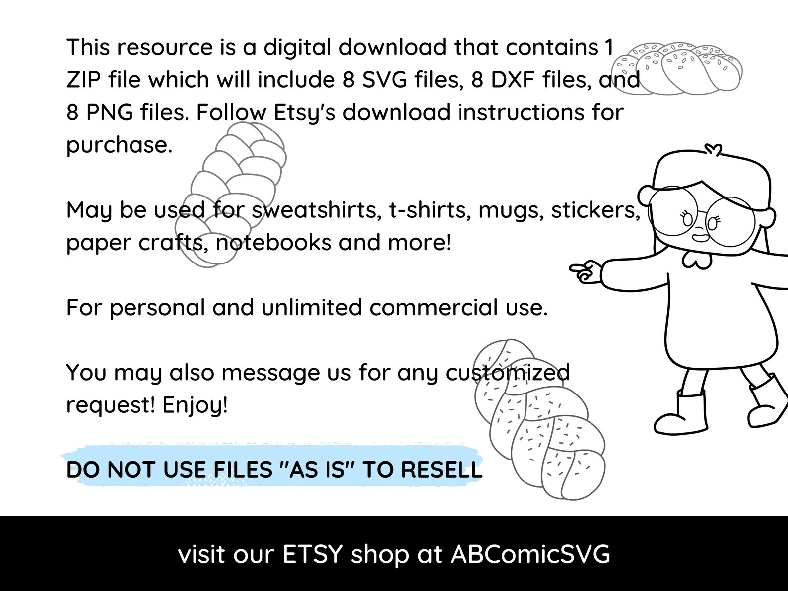 Challah Bread Loaf Clip Art, Jewish Shabbat Hand Drawn Bundle PNG SVG ...