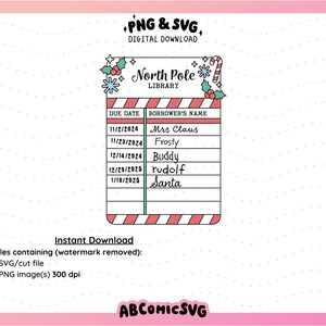 North Pole Library Due Card SVG PNG, Bookish Christmas PNG, Cute Trendy ...