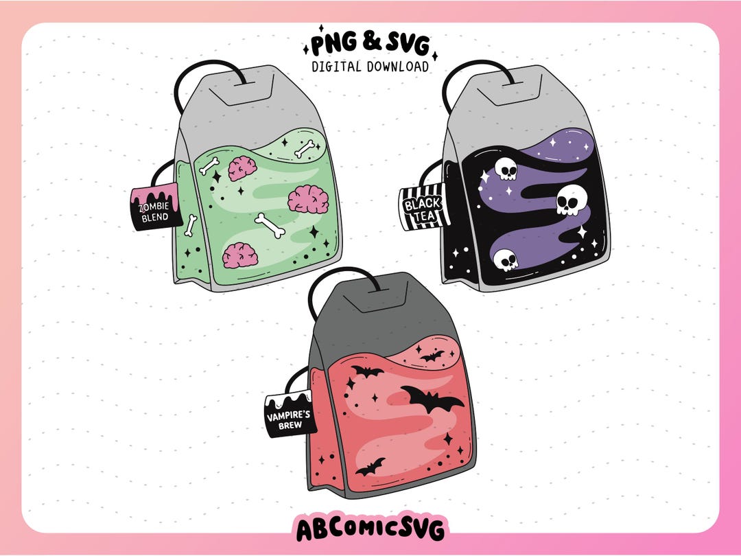 Horror Tea Bags Bundle SVG PNG, Dark Humor PNG, Halloween Svg, Cute ...