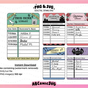 Library Due Card Bundle SVG PNG, Trendy Bookish Design Files for ...