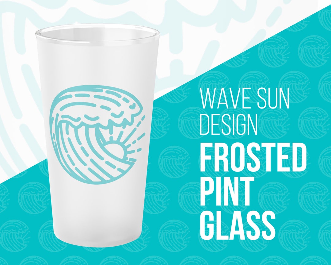 Wave Sun Brand Line Art Wave Frosted Pint Glass - 16oz Capacity for ...