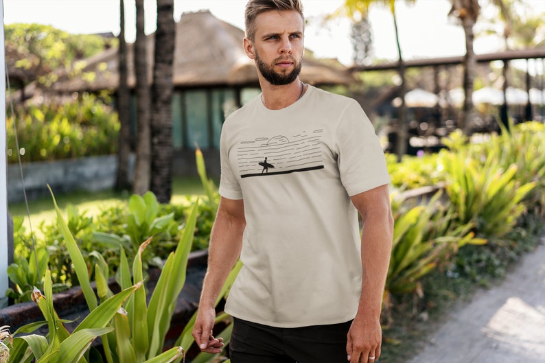 Surf Sunset T-shirt: Unisex Heavy Cotton Tee, Minimalist Surf Art - Etsy