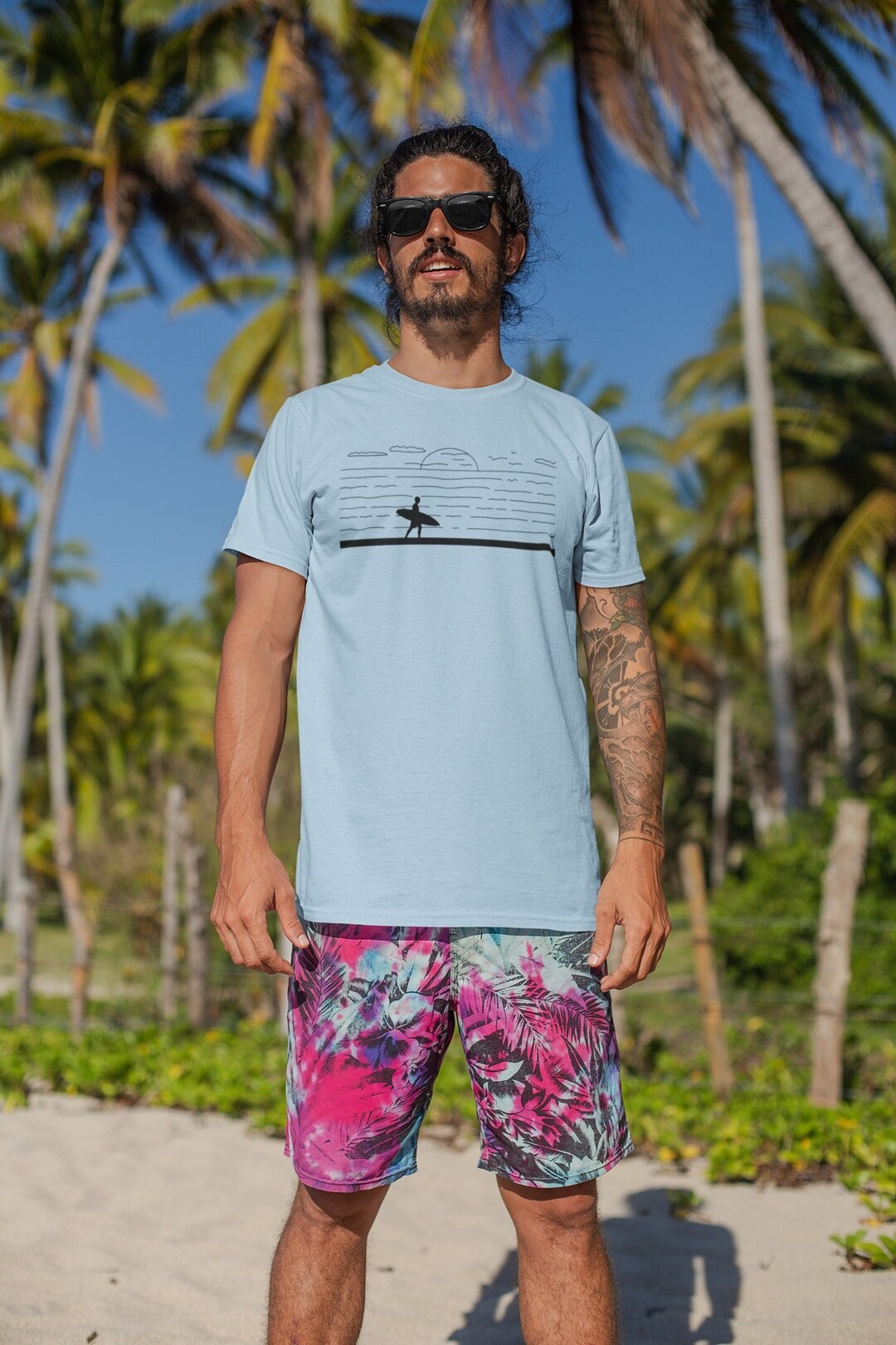 Surf Sunset T-shirt: Unisex Heavy Cotton Tee, Minimalist Surf Art - Etsy