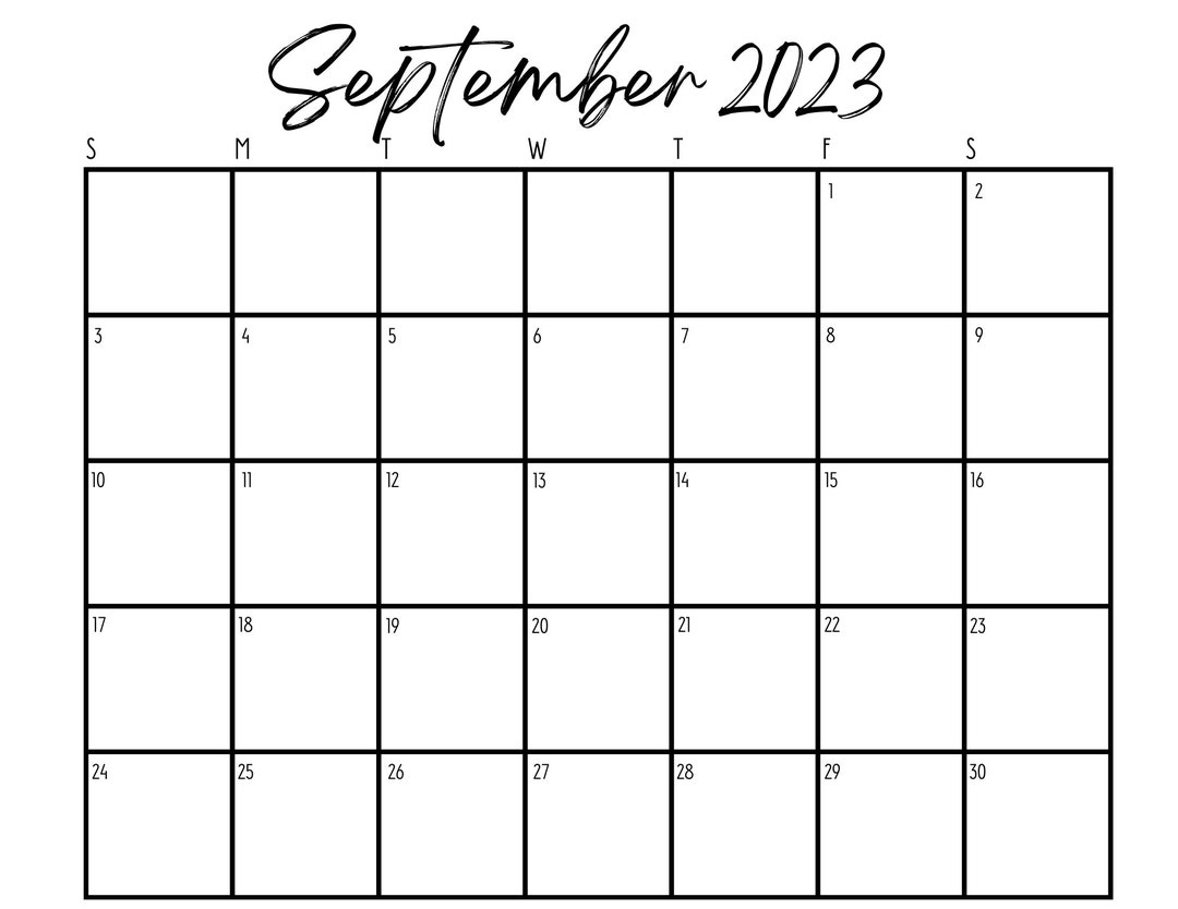September 2023 Printable Calendar Monthly Calendar September Etsy