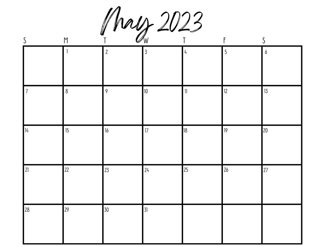 May 2023 Printable Calendar Monthly Calendar May Planner Etsy