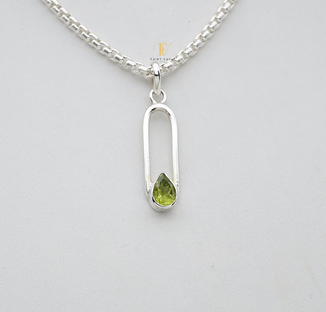 Minimalist Sterling Silver Safety Pin Pendant: Peridot Gemstone - Etsy