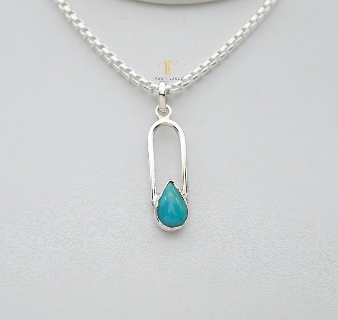 Sterling Silver Safety Pin Pendant: Turquoise Gemstone Minimalist ...