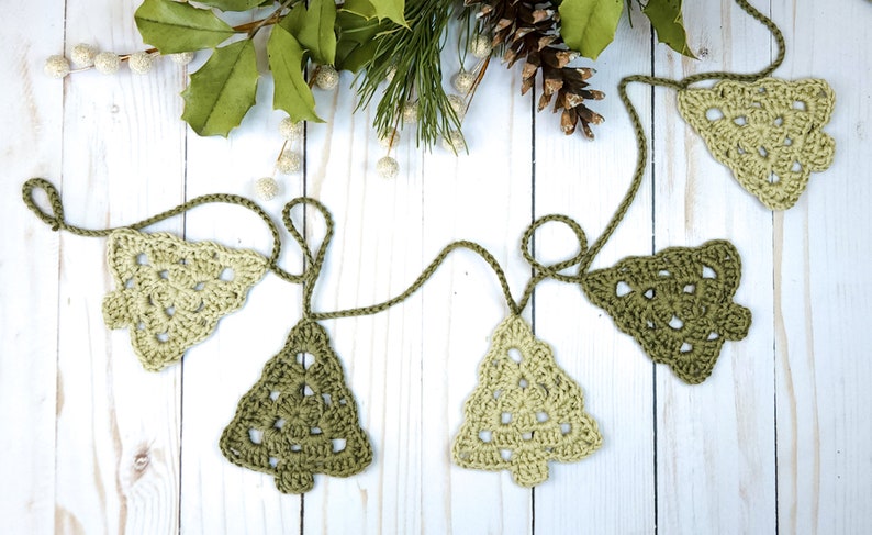 Crochet Christmas Tree Garland - Festive Holiday Garland - Crocheted ...