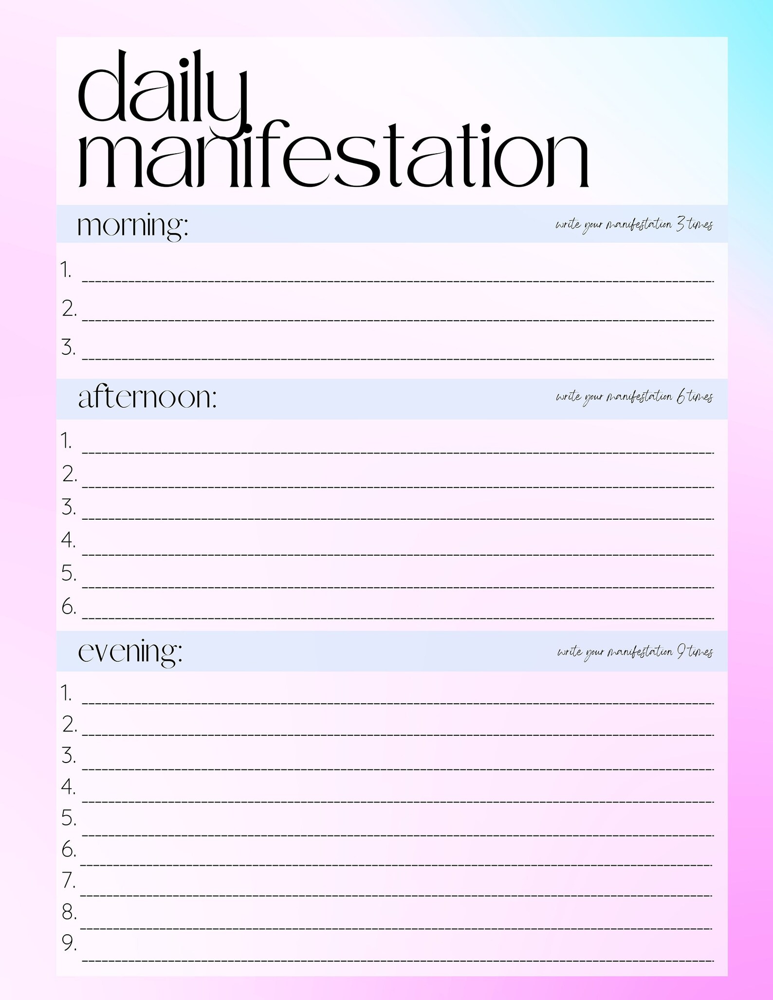 Easy Simple 3 6 9 Manifestation Printable Law Of Attraction Etsy