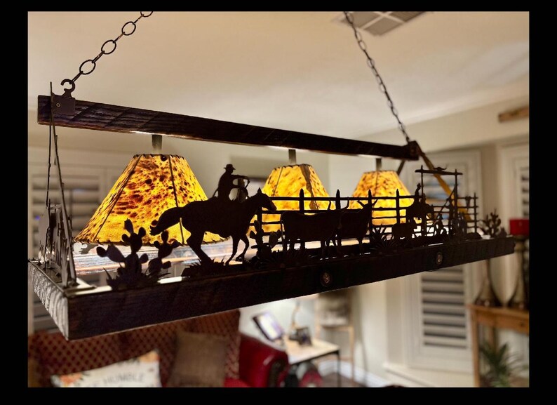 Western Chandelier Handmade With Reclaimed Barn Wood, Sheepskin Shades ...