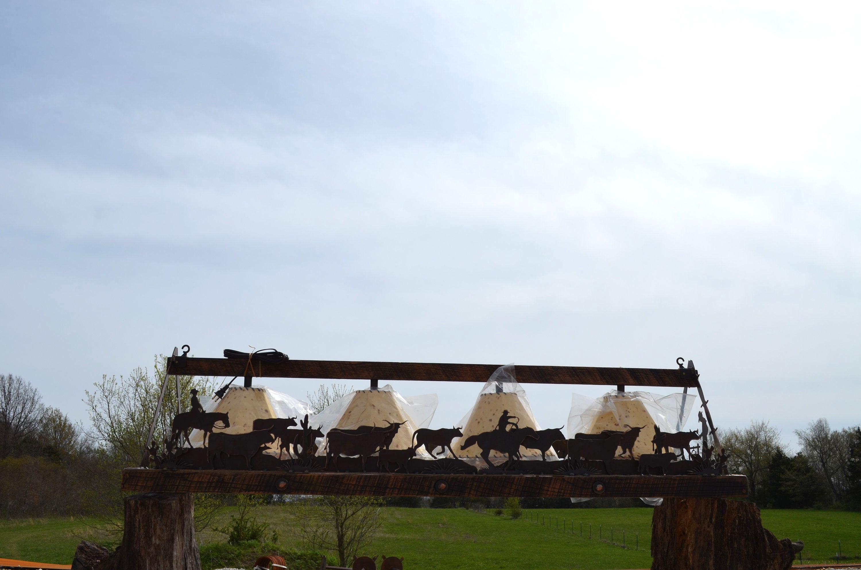Rustic Chandelier Cattle Drive Cowboy Lighting: Handmade Barn Wood ...
