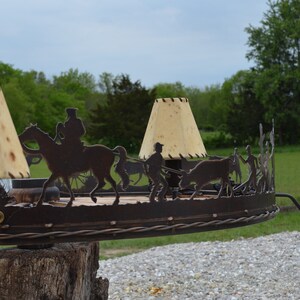 Authentic Wagon Wheel Chandelier Rustic Branding Scene Western Cowboy ...