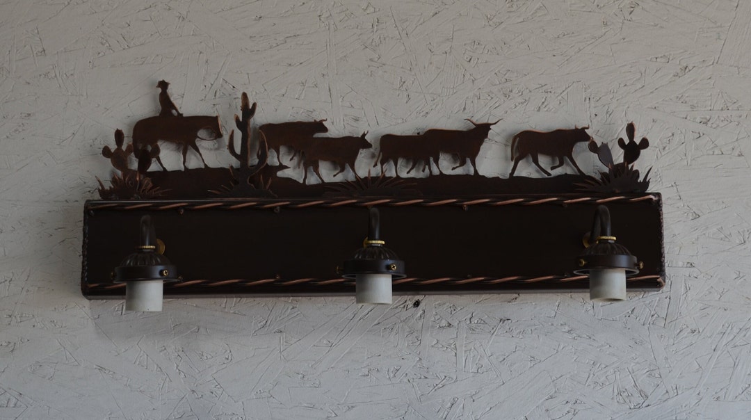 Cattle Drive Vanity Light Western Cowboy Light Rustic Western Bathroom ...