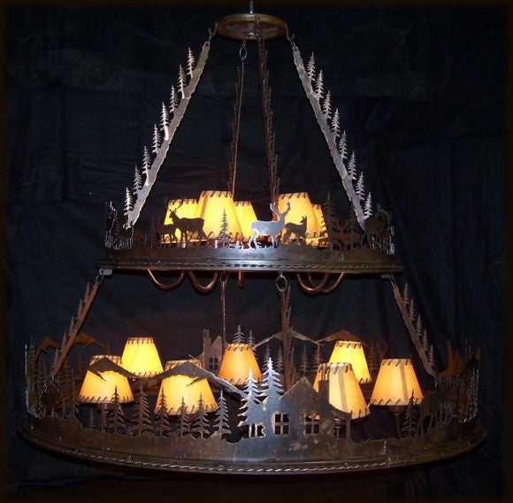 Handmade Lodge Chandelier: Two Tier Rustic Metal Art Ring Light With ...