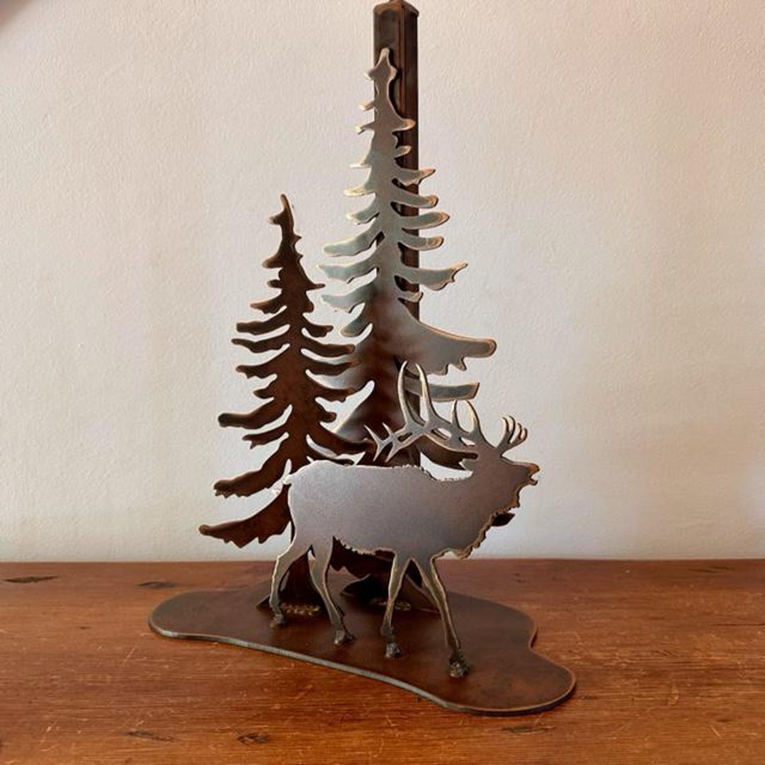 Rustic Elk Lamp Large Light Metal Table Lamp Elk Decor Light Mountain ...