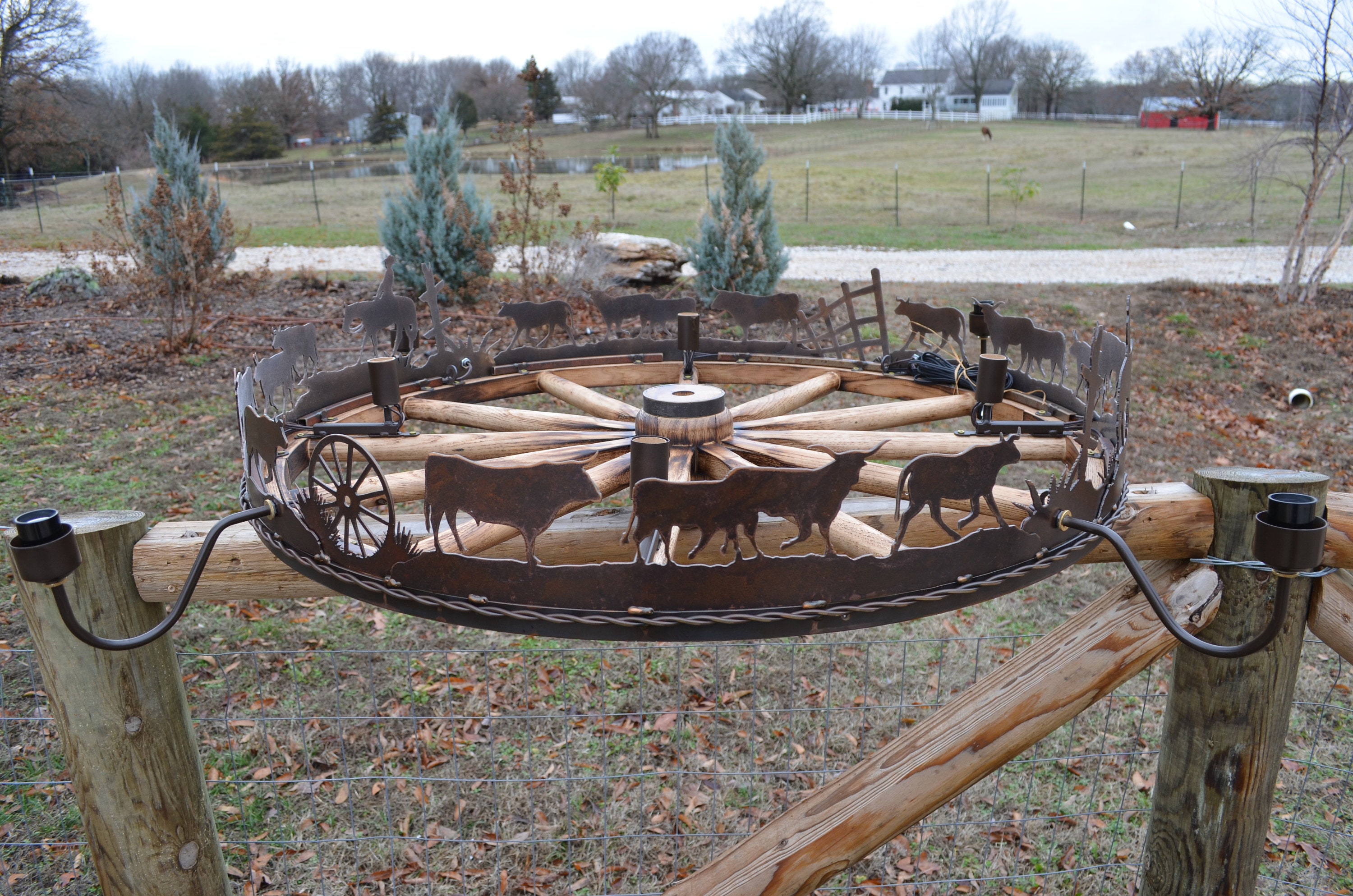Authentic Wagon Wheel Chandelier: Handmade Rustic Western Lighting ...