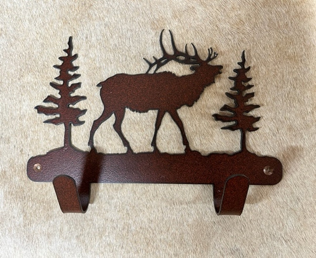 2 Hook Elk Robe Hook. Rustic Lodge Decor. Metal Wall Mounted Hooks ...