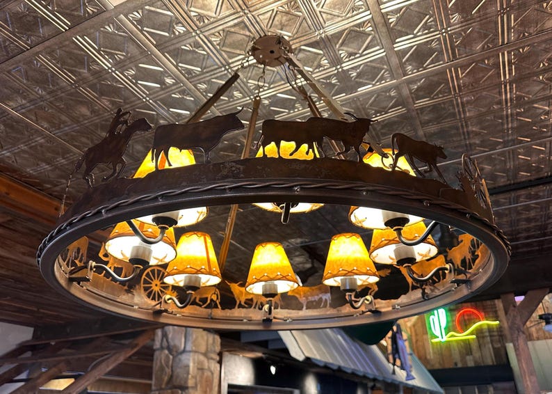 Western Chandelier Cowboy Cattle Drive Handmade Western Lighting Metal ...