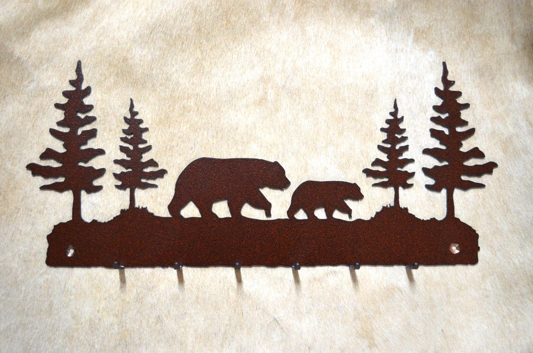 Bear Key Hanger: Rustic Metal Wall Hook With 8 Hooks - Etsy