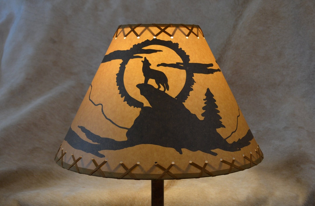 Lamp Shade Wolf 16 Shade Howling Coyote Oil Craft Lamp Shade Rustic ...