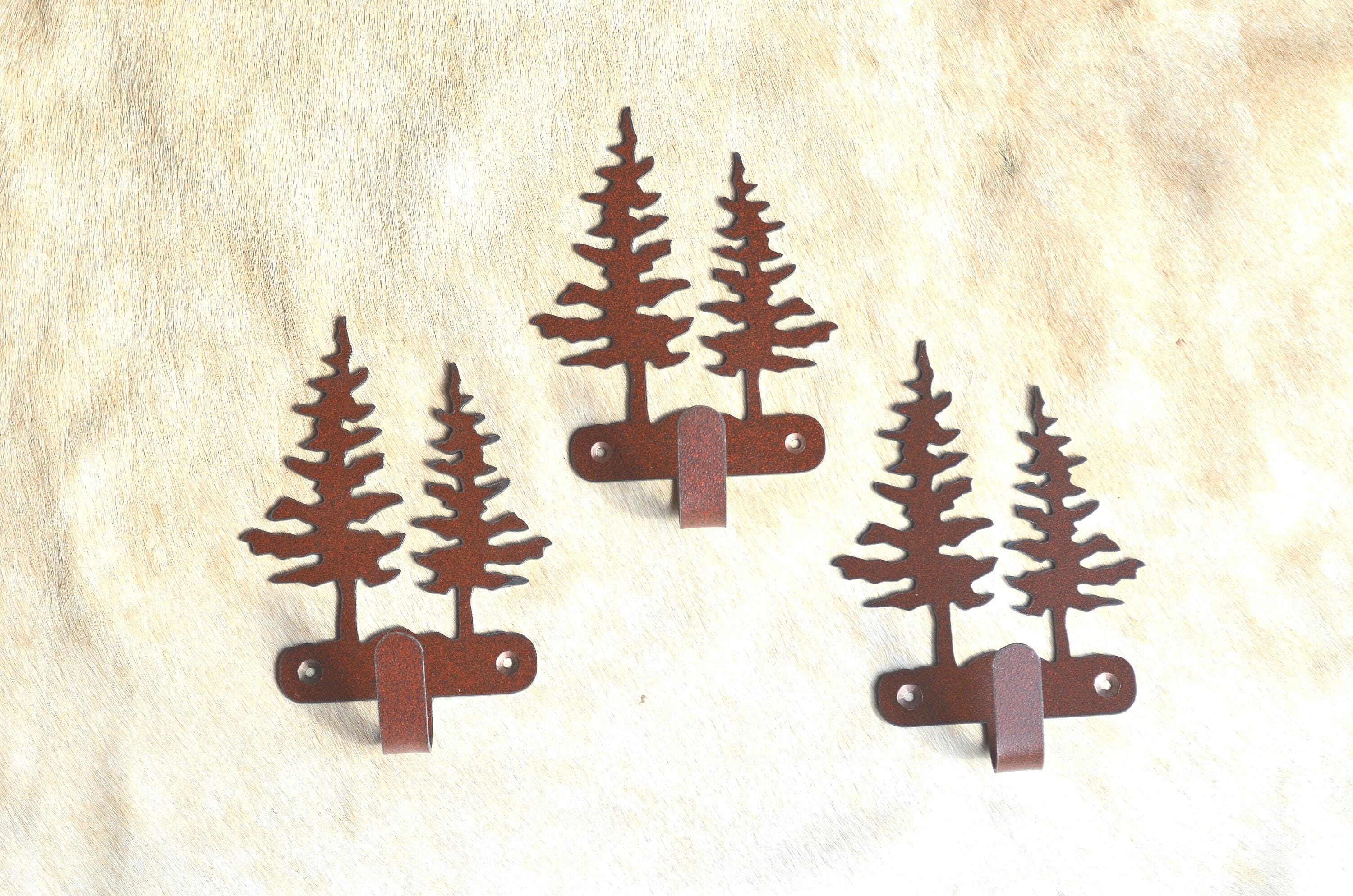 Set of 3 Rustic Tree Wall Hooks: Metal Pine Coat Rack, Handmade - Etsy