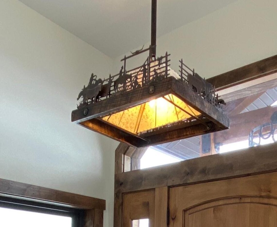 Chandelier Western Corral Pendant Chandelier: Rustic Barn Wood ...