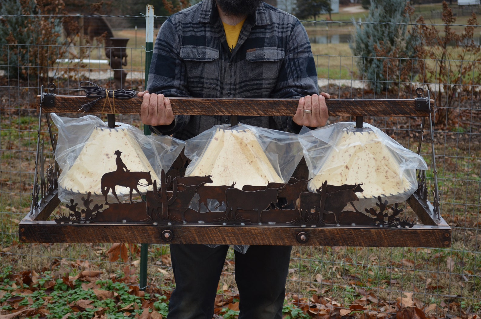 Rustic Chandelier Cattle Drive Cowboy Lighting: Handmade Barn Wood ...