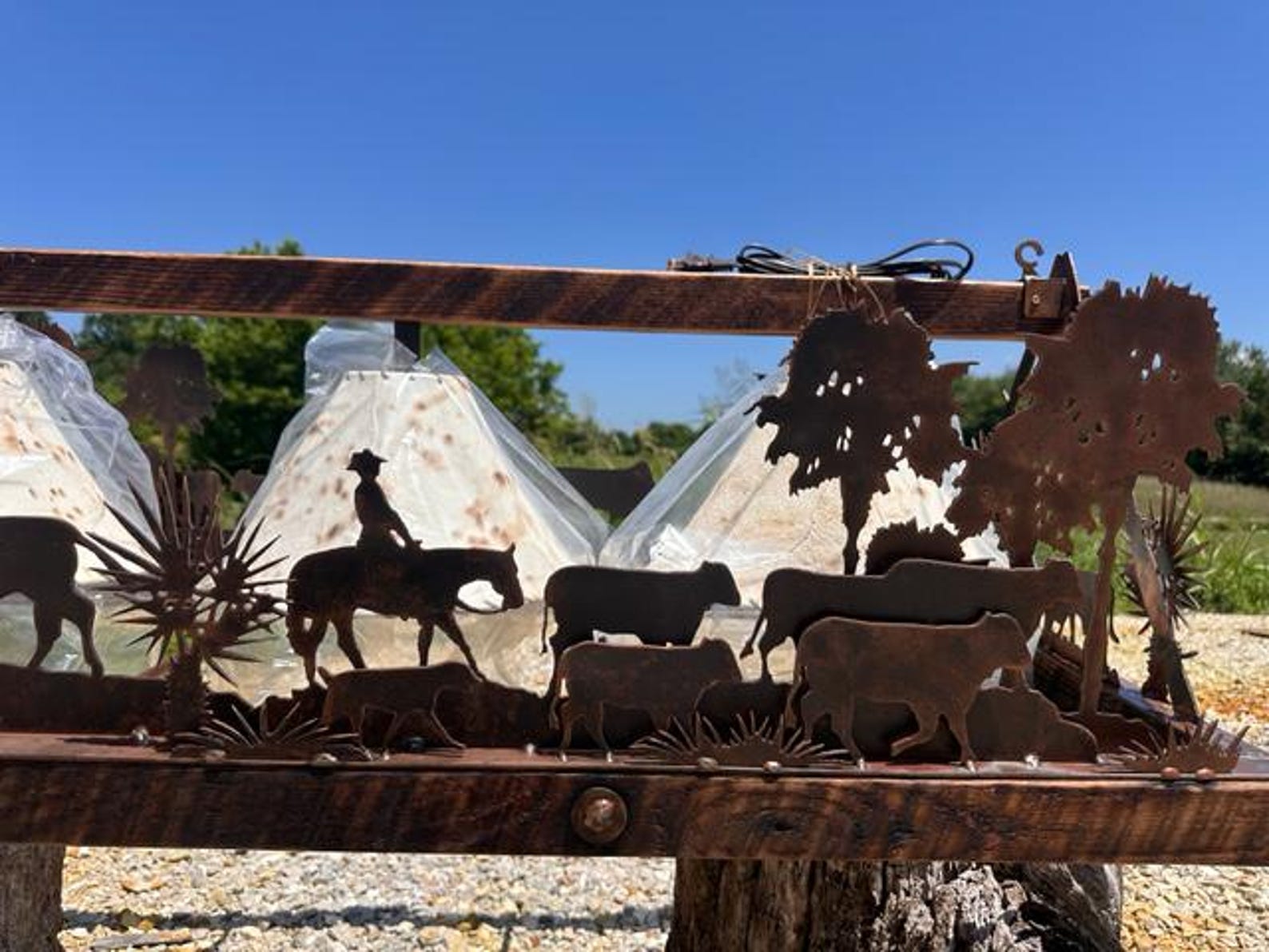 Cattle Drive Chandelier: Handmade Barn Wood Frame, Sheepskin Shades ...