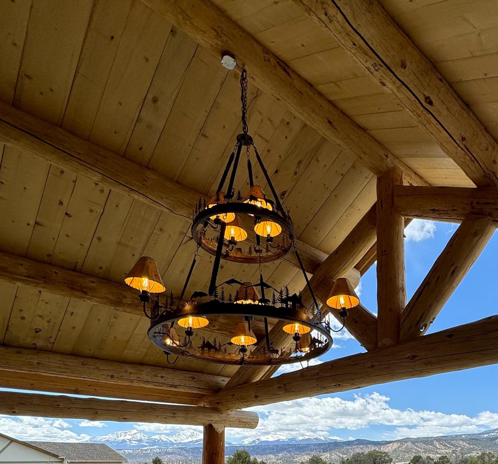 Handmade Lodge Chandelier: Two Tier Rustic Metal Art Ring Light With ...