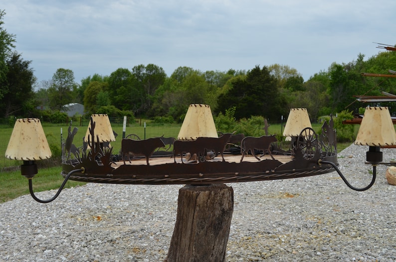 Authentic Wagon Wheel Chandelier: Handmade Rustic Western Lighting ...